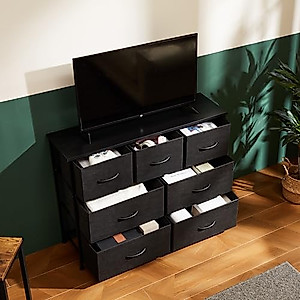 NEWBULIG Dresser for Bedroom,Steel Frame and Wooden Top Closet with 7 Chest Clothes Storage Set,Living Furniture Organizer,30 Inch Height Shelf in Kids Room,Hallway, 7 Drawer, Black