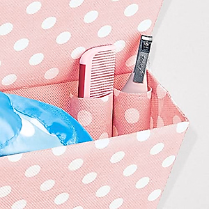 mDesign Soft Fabric Wall Mount/Over Door Vertical Hanging Storage Organizer Center - 4 Large Pockets for Baby Child/Kids Bedroom, Nursery, Playroom, Closet - Pink/White Polka Dot