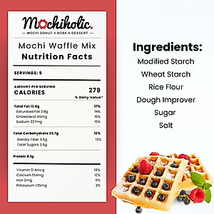 Mochi Waffle Mix Original Recipe - Rice Flour, Low Calories and Sugar - Essential Nutrients - 12 oz Healthy Daily Snacks by Mochiholic (Pack of 1)