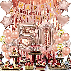 50th Birthday Decorations for Women Rose Gold Happy 50th Birthday Banner 50 Balloon Number 50th Birthday Party Decorations