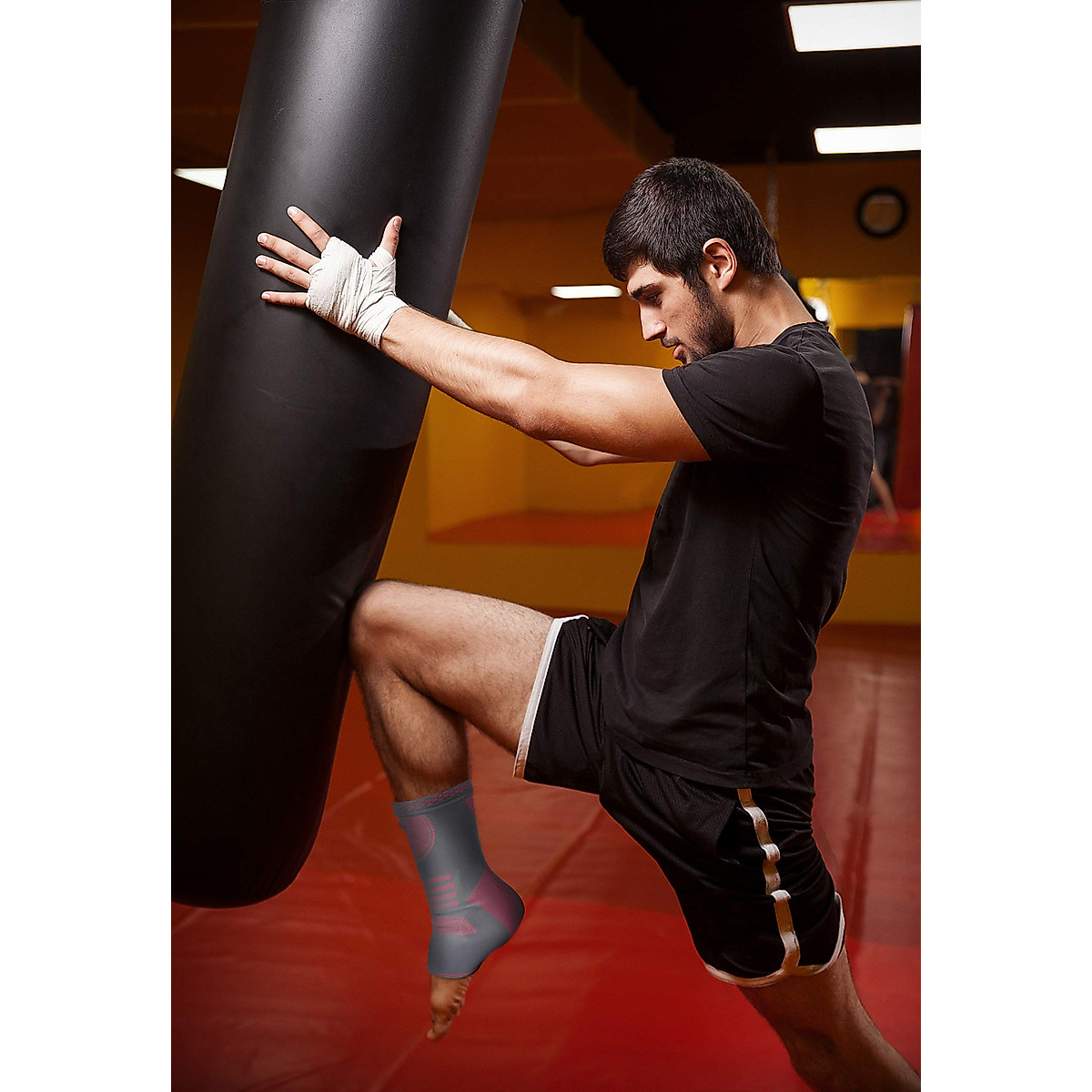 Doctor Developed Ankle Brace/Compression Sleeve/Ankle Support - & Doctor Written Handbook - Protector/Guard with Silicon Gel Pad for Foot Support [Single] (Pink/Grey, M)