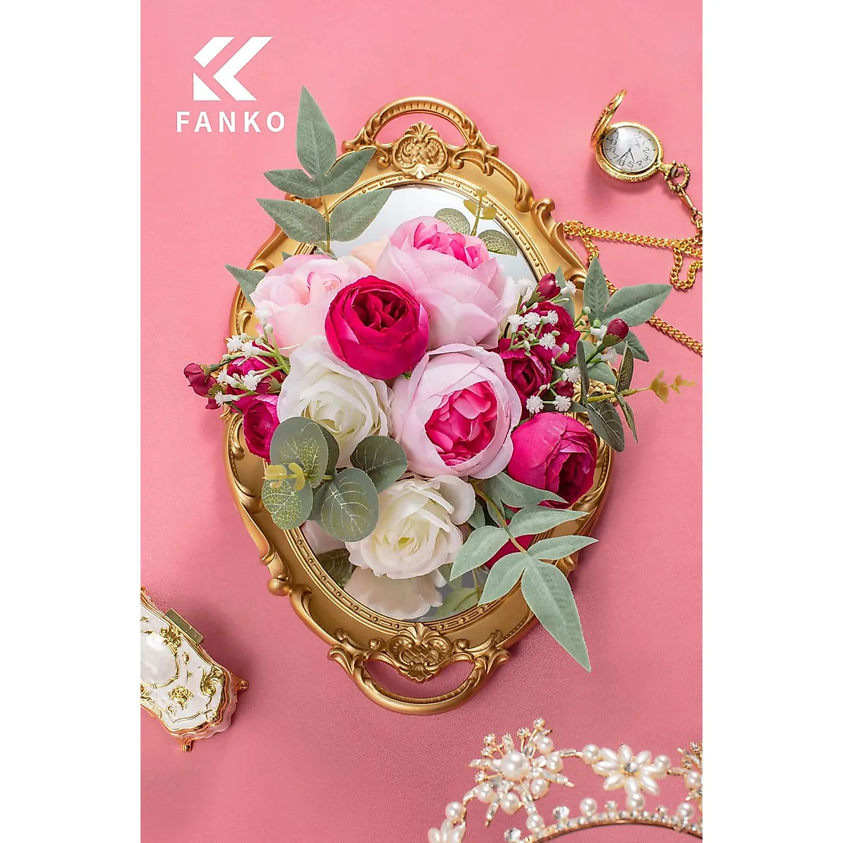 FANKO Rose Artificial Flowers Combo for DIY, Fake Rose Artificial Silk Flowers with Greenery, Real Looking Artificial Faux Flowers for Wedding, Table Decoration, Centerpieces, Party, Home Décor