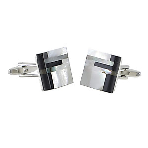 MENDEPOT Classic Genuine Onyx and Mother of Pearl Cufflinks Men Classic Cuff links With Box