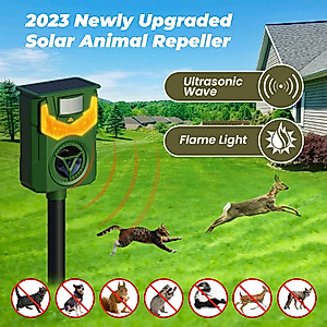 Careland Upgraded Solar Animal Repeller Ultrasonic Deer Repellent Devices with Motion Sensor and Flame Light Cat Repellent Outdoor Waterproof Dog Raccoon Skunk Deterrent (Green 1Pack)