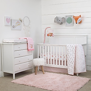 NoJo Aztec Mix & Match 100% Cotton Teal Floral Fox Fitted Crib Sheet, Pink, Orange, Aqua, White