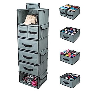 SMIRLY Hanging Closet Organizer and Storage Shelves - Wardrobe Clothes Organizer for Closet, Storage Organizer - Hanging Shelves for Closet Organization and Storage, Closet Shelf Organizer w/Drawers
