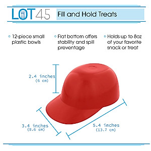 Lot45 Mini Baseball Helmet Ice Cream Snack Bowls - 12pc 8oz Red Baseball Snacks Mini Dessert Cups for Party and Games