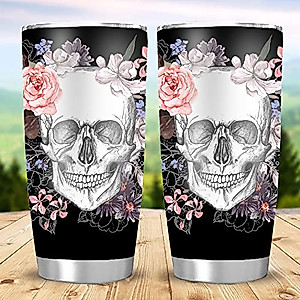 Skull Flower Gifts 20 oz Tumbler Cup with Lid, Vacuum Insulated Tumblers Mug for Birthday Festival Gifts for Men Women