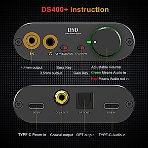 YMOO Portable Headphone Amp DAC, DSD512 and 768K/32Bit, 16Ω-600Ω/35mW/Hi-Res Hi-Fi Desktop DAC for PC Headphone Out/iPhone, 3.5mm/4.4 mm/Optical/Coaxial Output for Windows/Android/IOS/PS5/Home Audio