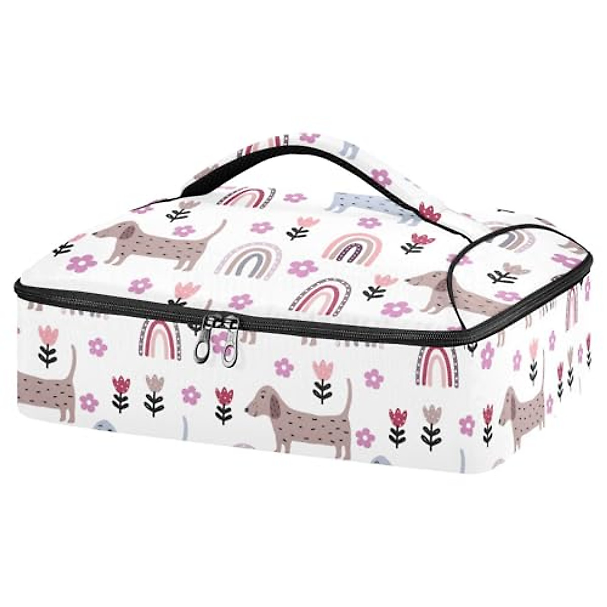 Kcldeci Insulated Thermal Food Carrier Insulated Casserole Carrier for Hot or Cold Food,Dogs Tulips Daisies Insulated Tote Bag for Potluck Cookouts Parties Picnic,Lasagna Lugger