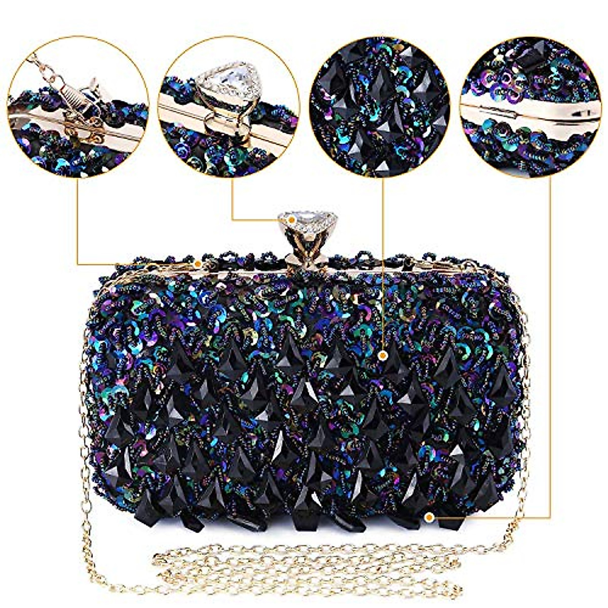 UBORSE Women Clutch Wedding Purse Rhinestone Crystal Beaded Bags Cocktail Party Bridal Prom Handbag for Women (Blue)