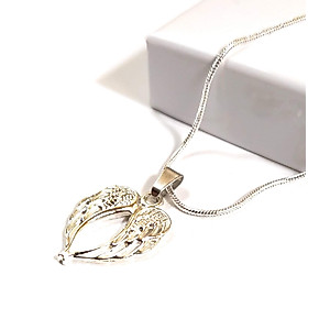 Angel Wing Heart Pendant Necklace Guardian Angel Silver Plated Snake Chain 20 Inch Gift Boxed Jewelry