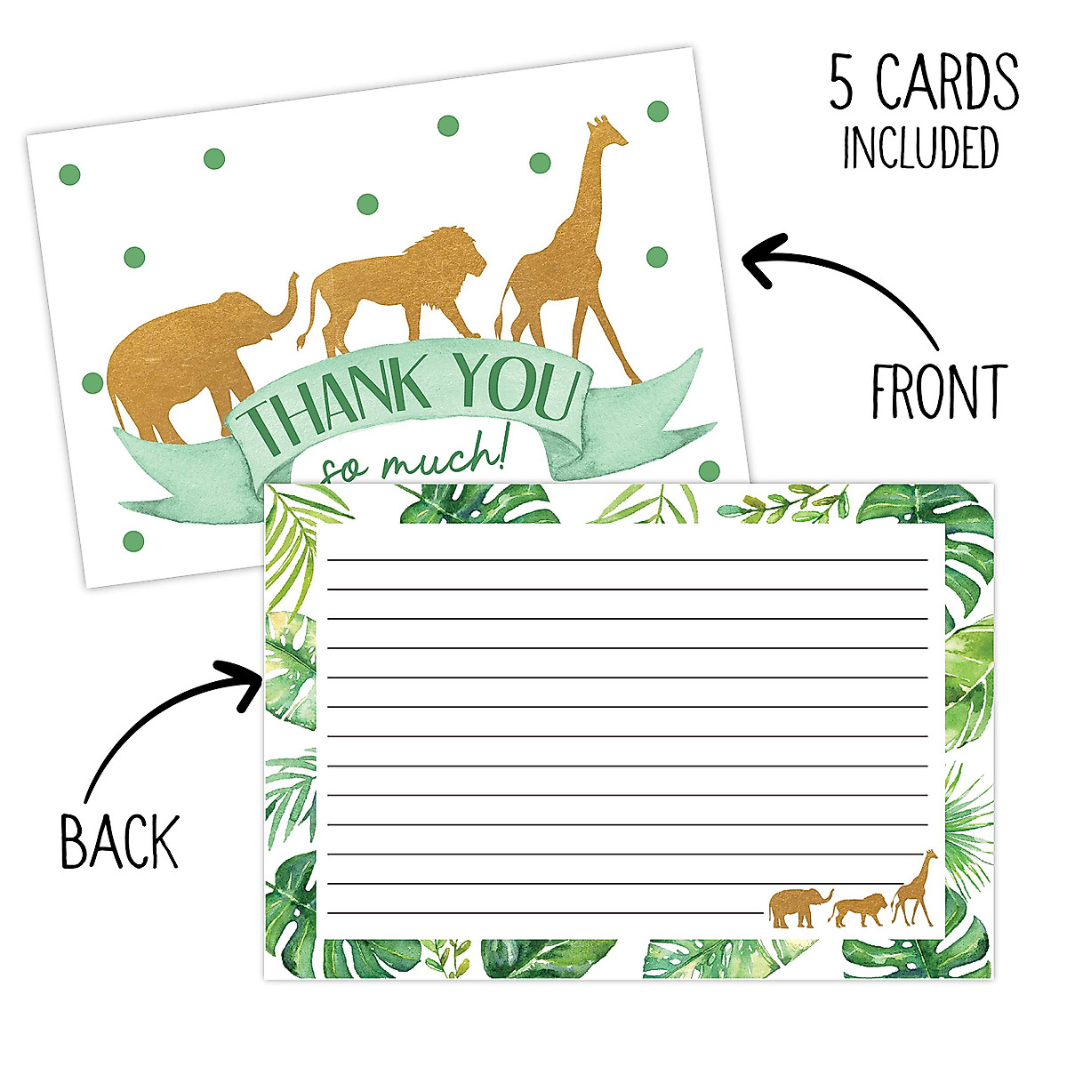 50 Jungle Baby Shower Thank You Cards, Boy Baby, Mama Baby Shower Favor and Games, 50 Thank You Cards and Envelopes