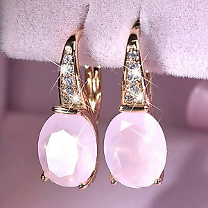 EKIDAZ Pink Moonstone Earring for Women, 925 Diamond Earring Micro-Encrusted Crystal Earrings, Highlight The Temperament Earrings Birthday Valentine's Day Gift for Women/Girls