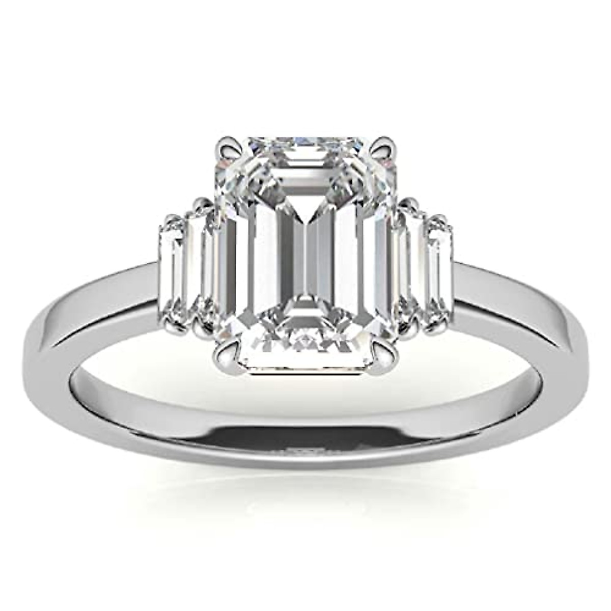 10K Solid White Gold Handmade Engagement Ring, 3 CT Emerald Cut Moissanite Diamond Solitaire Wedding/Bridal Ring for Women/Her, Minimalist Ring Anniversary Ring Gifts (6.5)