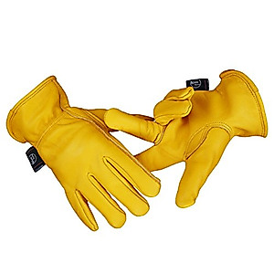 KIM YUAN Leather Work Gloves Perfect for Gardening/Cutting/Construction/Motorcycle, Men & Women M