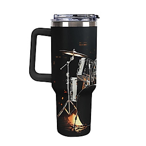 QWJKM Drummer Tumbler with Handle Large Insulated Car Cup 40 OZ Stainless Steel Travel Mug Leak Proof Water Bottle with Lid And Straw for Car Home Office Gifts