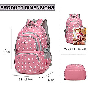 goldwheat Backpack for Girls Middle School Bag Lightweight Kids Bookbag with Cute Pawprint Water Resistant