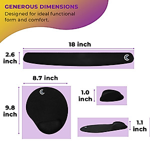 4pc Premium Wrist Rests for Keyboard and Mouse Pad Set - Memory Foam Cushion, Black - Ergonomic Wrists Hand Arm Rest Support for Laptop Computer Desk and Gaming - Carpal Tunnel Syndrome Relief