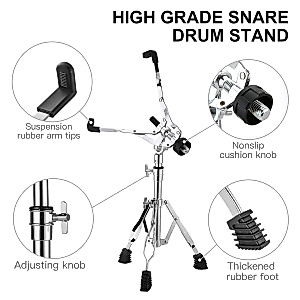 Snare Stand & Drum Sticks Holder, Lightweight(5lb),Double braced tripod construction,for 10 to 14 Inch Snare Drums