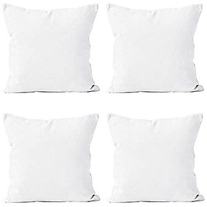Encasa Homes Throw Pillow Covers Only (No Insert) (18x18) - Sublimation Blank White 4 Pc Pack with Invisible Zipper -Polyester Twill Cushion Cases for DIY, Printing & Painting