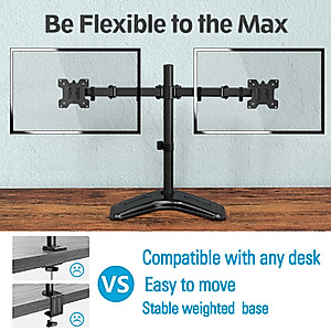 MOUNTUP Dual Monitor Stand, Free-Standing Monitor Stands for 2 Monitors up to 27 inches, 17.6 lbs Each, Fully Adjustable Dual Monitor Mount for Desk, VESA Stand 75x75mm, 100x100mm
