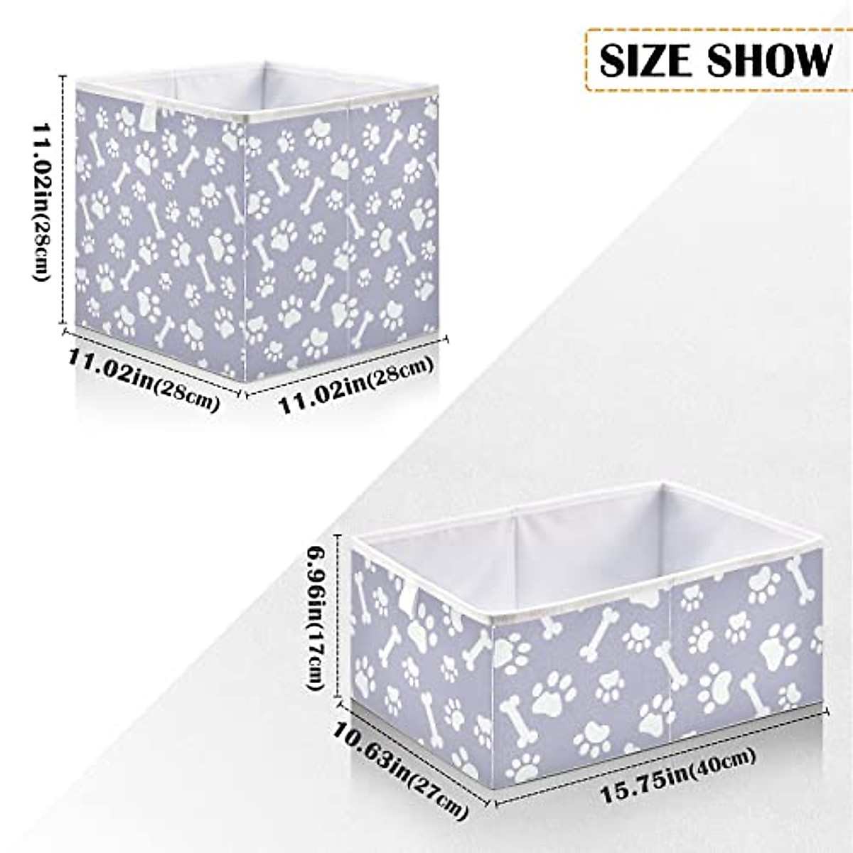 CaTaKu Bone Paw Purple Storage Baskets Large Rectangular Storage Bins Baskets for Organizing Fabric Collapsible Storage Organizer for Shelves