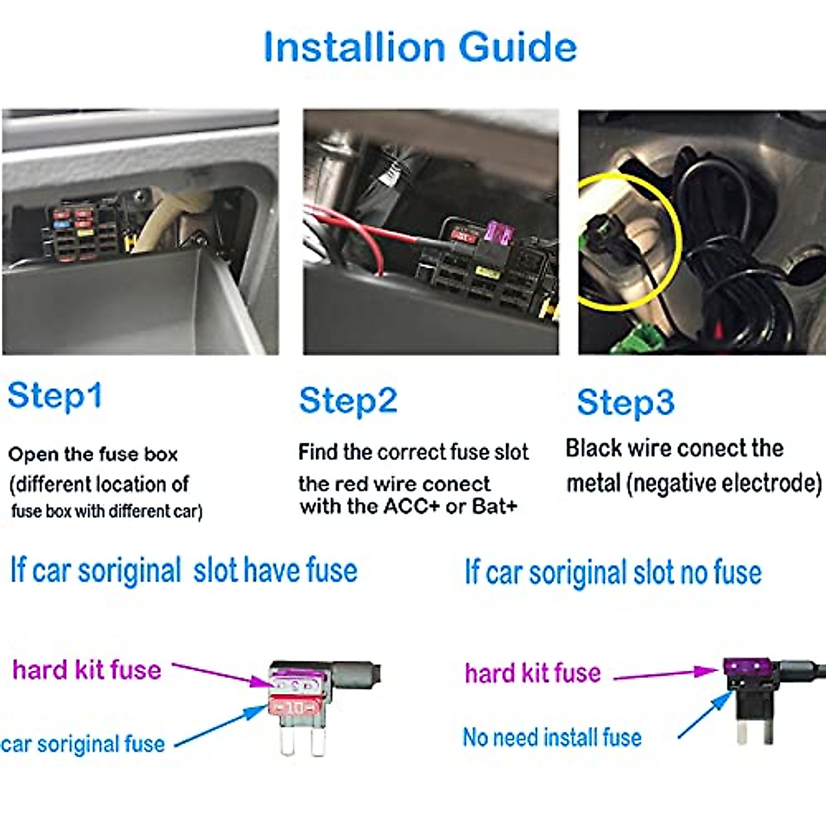 JIXYYO Hardwire Kit for Dashcam 13ft Mini USB Converts 12V-24V to 5V, 24 Hours Parking Mode for Dash Cameras, Low Voltage Protection, 8 Fuse Holders Tap Cable
