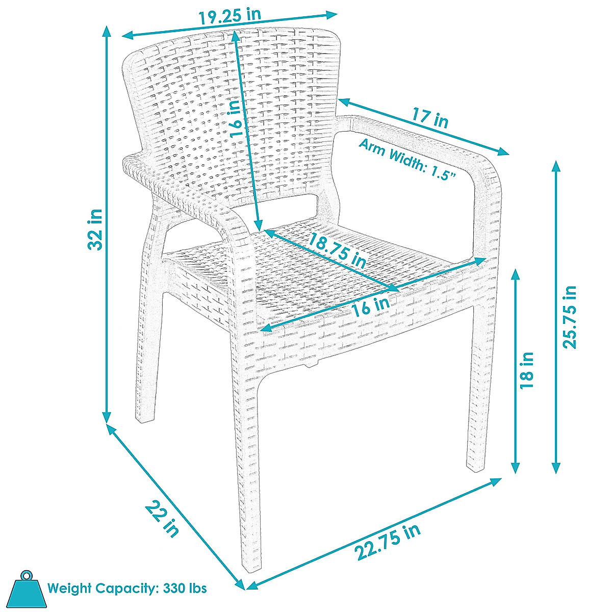 Sunnydaze Segonia All-Weather Plastic Outdoor Dining Chair - Faux Wicker Rattan Design - Commercial Grade - Black - 2 Chairs