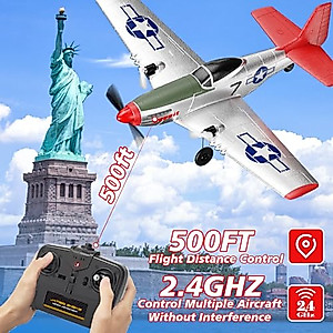28℃ Remote Control Airplanes, 2.4Ghz 2CH RC Plane Toy Gift for Kids & Adults, P51 Mustang Remote Control Plane for Beginners with Gyro Stabilization System (RED)