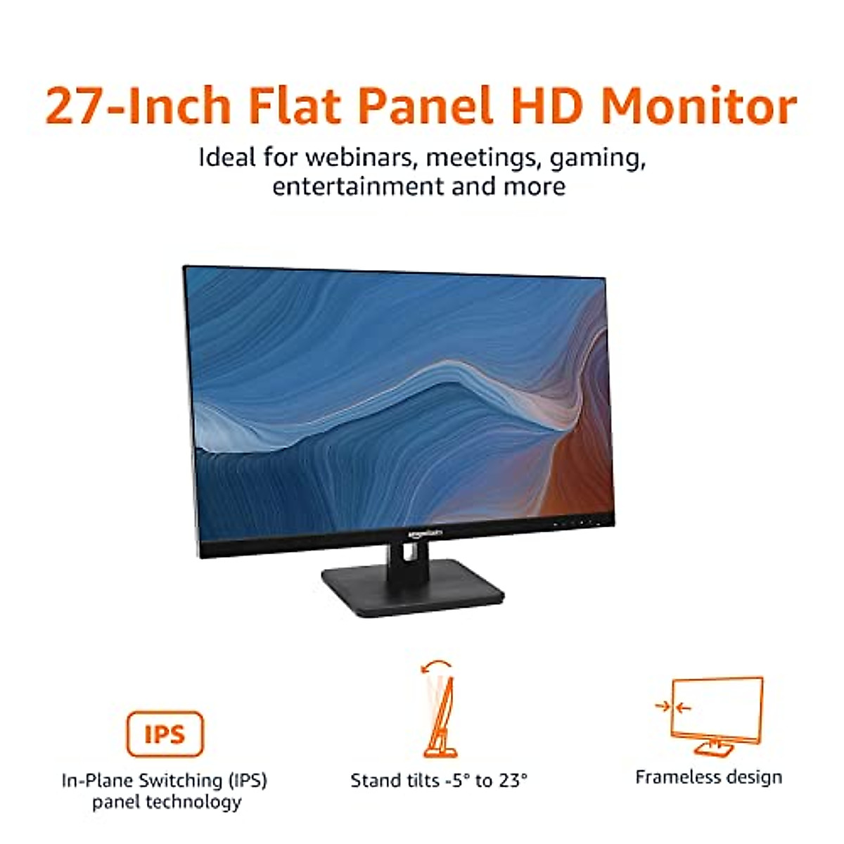 Amazon Basics - 27 Inch IPS Monitor 75 Hz Powered with AOC Technology FHD 1080P HDMI, Display Port and VGA Input VESA Compatible Built-in Speakers for Office and Home, Black
