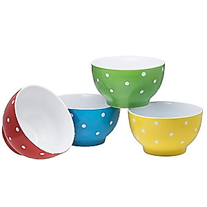 Bruntmore 20 Ounce polka Dot ceramic bowls, Dessert Bowls Set Of 4, 20 Oz Porcelain Dip Ice Cream Bowls, Serving Bowls,Microwave,Pasta Bowls Best for Christmas Gift