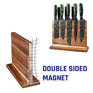 SENKEN Natural Acacia Hardwood Magnetic Knife Block - Double Sided Ultra Strong Neodymium Magnets - Knife Holder for 12+ Knives and Scissors