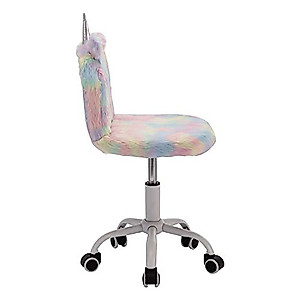 DM Furniture Cute Fuzzy Kids Chair Funny Rolling Study Desk Chair Colorful Girls Vanity Swivel Chair with White Foot
