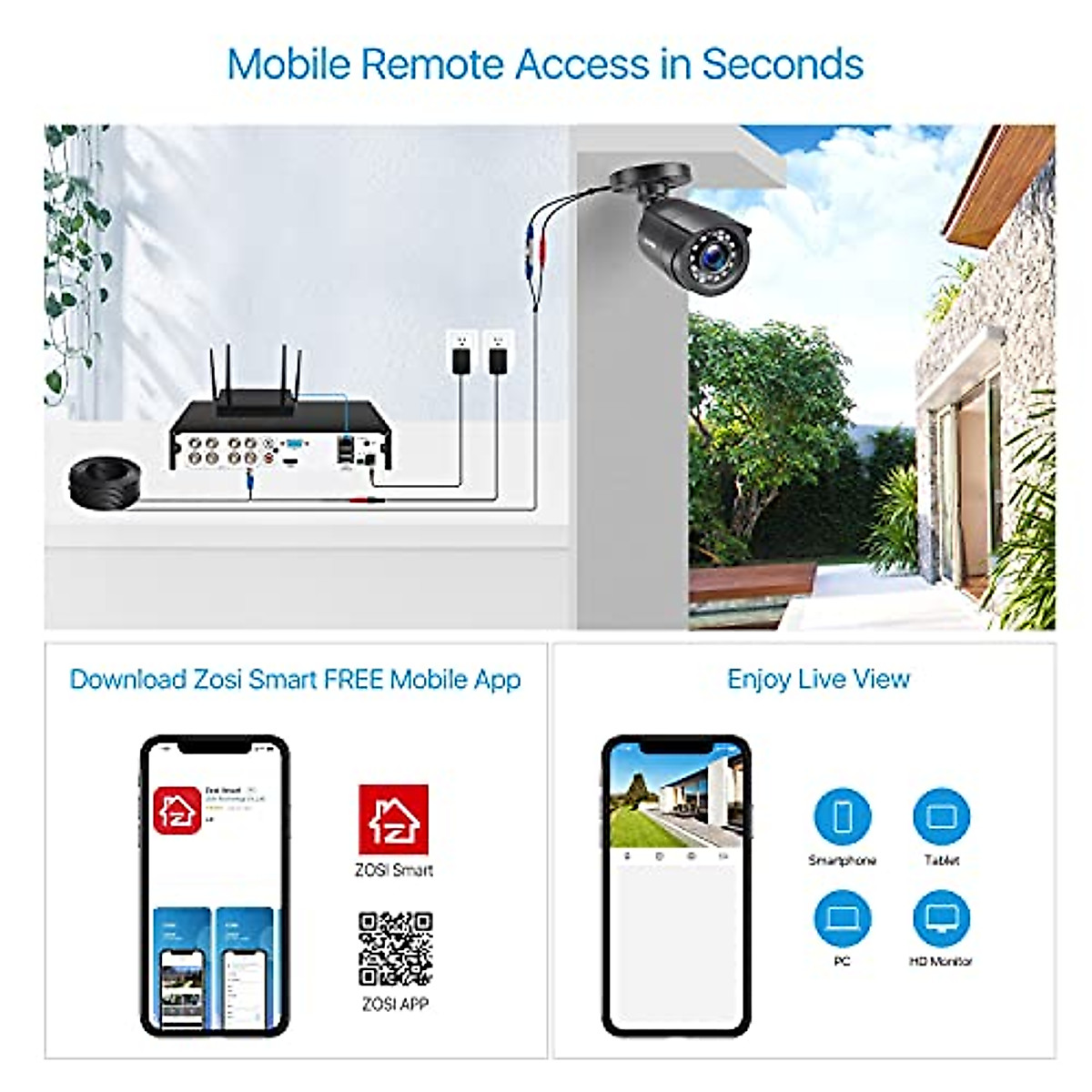 ZOSI H.265+1080p Home Security Camera System,8 Channel 5MP-Lite CCTV DVR with 4 x 1920TVL Weatherproof Surveillance Bullet Camera Outdoor/Indoor with 80ft Night Vision,Remote Access, Motion Alerts