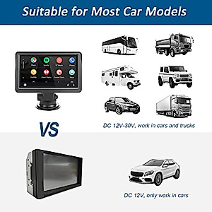 Portable Car Stereo with Wireless Apple Carplay and Android Auto - 7" Touchscreen Car Radio with Bluetooth | Mirror Link | Dash or Windshield Mounted
