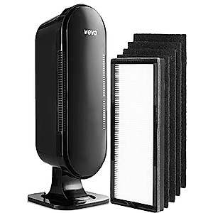 VEVA 8000 Black Air Purifier for Home, Pets Hair, Dander, Large Room, 325 Sq Ft., HEPA Filter & 4 Premium Activated Carbon Pre Filters Removes Allergens, Smoke, Dust, Pet & Odor for Home & Office