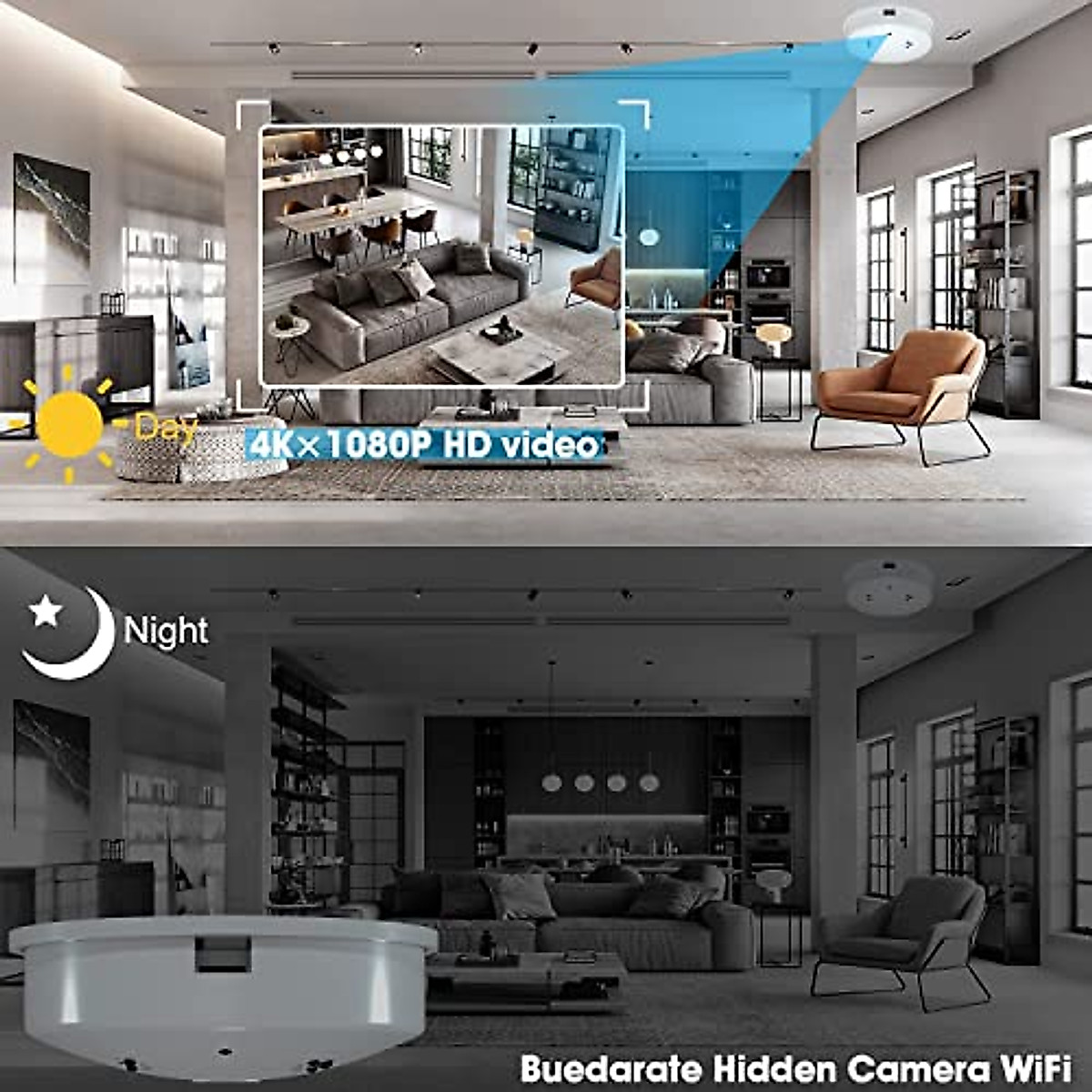 Hidden Camera Smoke Detector WiFi Spy Camera Hidden Cameras HD 1080P Wireless Small Nanny Cam with Night Vision and Motion Detection for Home Surveillance Security Cameras Indoor Wireless