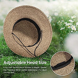 Simplicity Womens Beach Hat, Wide Brim Lightweight Straw Cute Sun Hat with Chin Strap Roll Up Sun Visor, Coffee/Brown