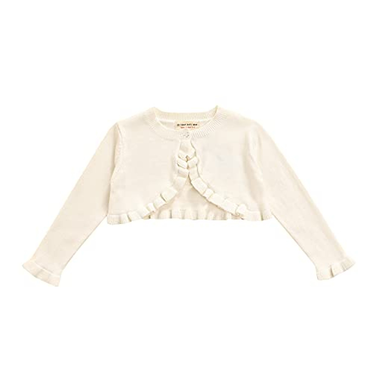 Toddler Baby Girl Sweater Crop Top Knit Cardigan Long Sleeve Ruffled One Button Cute Outwear Kids Fall Shrug Cover Up (White,1-2 Years)