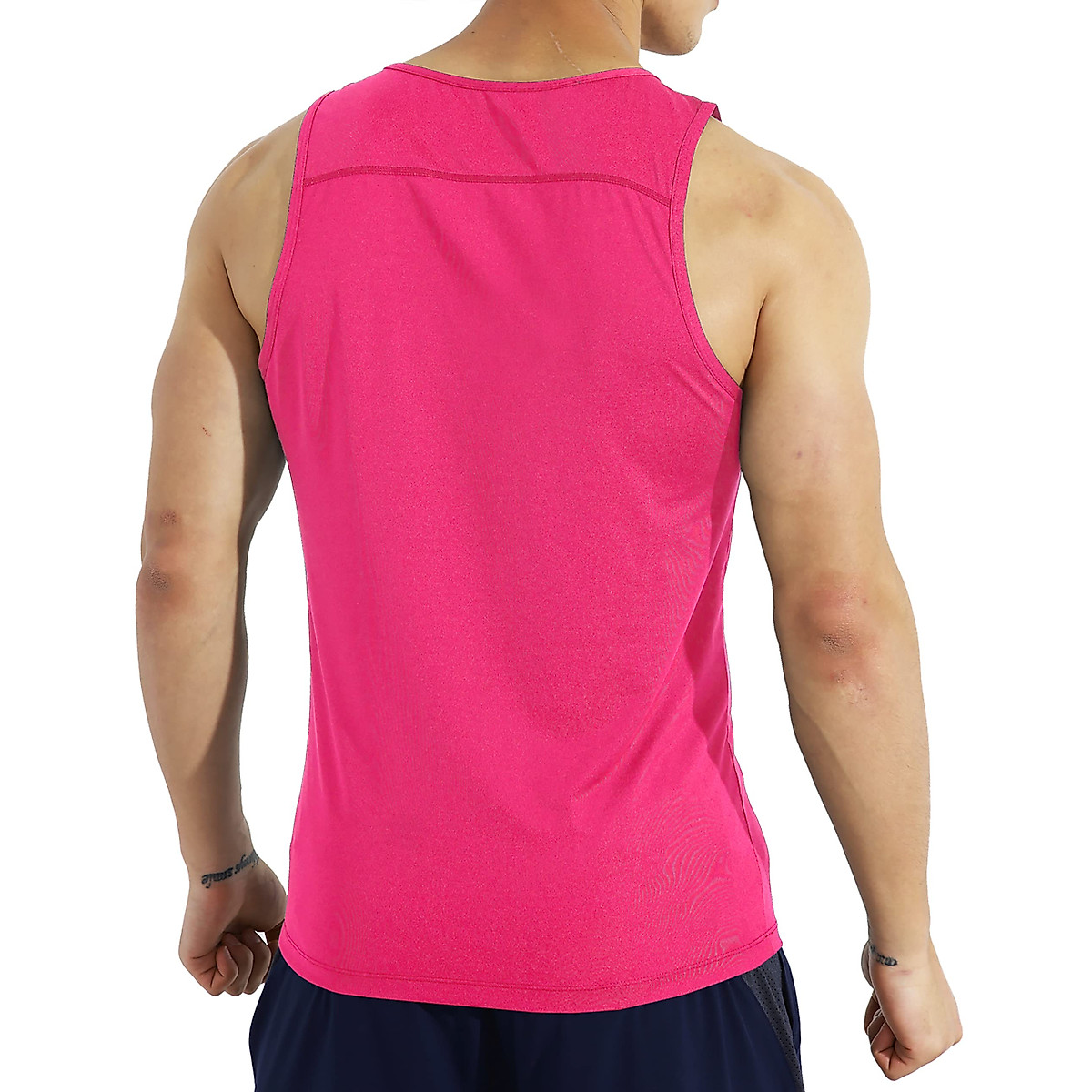 EZRUN Men's Quick Dry Workout Tank Top Swim Beach Shirts for Gym Athletic Running Muscle Sleeveless Shirts(NeonPink,m)