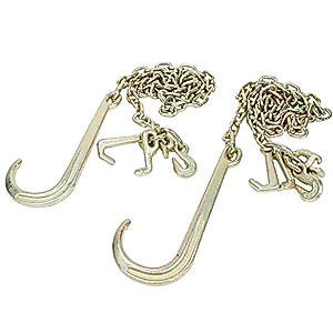 TYFYB 2 PCS Grade 70 Tie Down Binder Chain 5/16 Inch x 6 Feets Transport Tow Chain 15" J Hook Long Shank w/R T J Grab Hook Yellow Zinc,18,800 lbs Safe Working Load