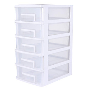 PATKAW Plastic Storage Bins Five-layer Organizer Drawers 1PC 31.4x21.1x15.2cm Drawer Type Storage Cabinet Plastic Storage Drawers 5 Drawer Plastic Storage~White Plastic Drawers (7D8X2161O17VNJLD)