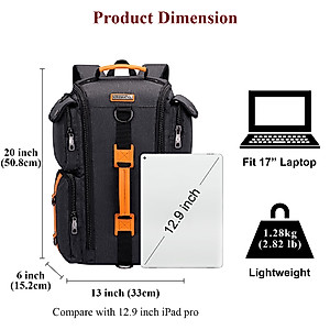 WITZMAN Travel Backpack for Men Carry On Backpack Duffel Bag Large Capacity Laptop Backpack 17 Inch (6695 Black)