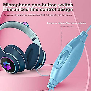 LVOERTUIG Cat Ear Headphones,Foldable and Stretchable Wireless Bluetooth Gaming Headset with RGB LED Light Wired Gaming Headset Stereo Sound,Over Ear Headphones Gift for Kids and Adult