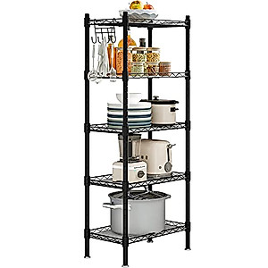 SORCEDAS Shelf 5 Wier Metal Storage Rack Shelving Unit Organizer for Kitchen Laundry Garage Bathroom Pantry Closet Office(16.54" Wx11.81 Dx50 H,Black)