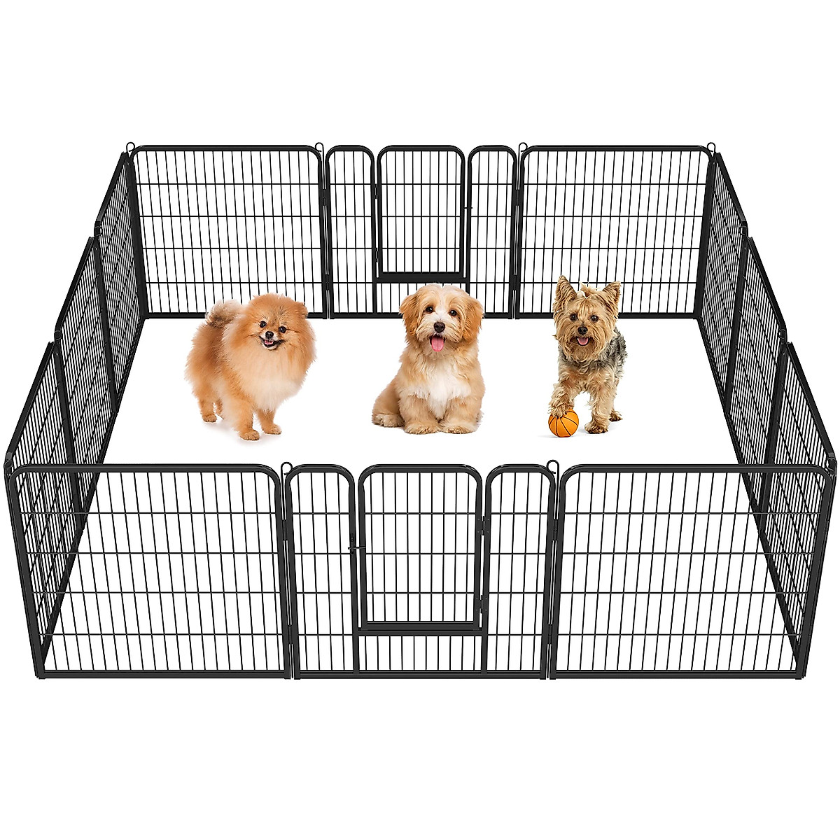 Topeakmart 12 Panel 32-inch Heavy Duty Dog Pen- Foldable Metal Dog Pen Dog Exercise Pen Barrier Crate Cage Kennel Portable Cat Duck Chicken Puppy Fence with Door Outdoor & Indoor Black