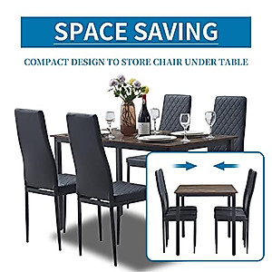 Tassullo Dining Table and Chair Set for 4, 47 Inch MDF Tabletop Kitchen Table Set with High Back PU Leather Chairs, Nesting for Space Saving (Table & Chair Set)