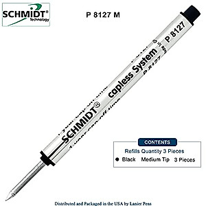 SCHMIDT 3 Pack P8127 Short Capless Rollerball - Black Ink