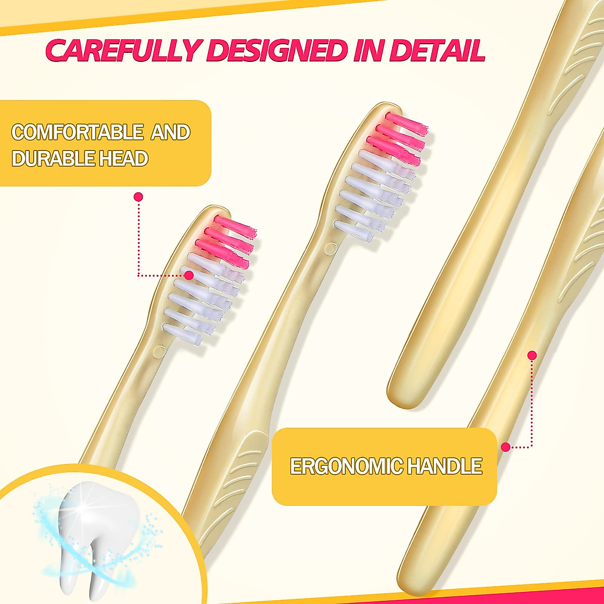 Tessco 500 Pcs Disposable Toothbrushes Individually Wrapped Soft Bristle Tooth Brush Set Travel Toothbrushes Bulk for Adults Oral Hygiene Dental Care Camping Guestroom Hotel(Yellow)